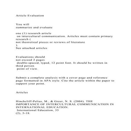 Article EvaluationYou will summarize and evaluateone (1).docx