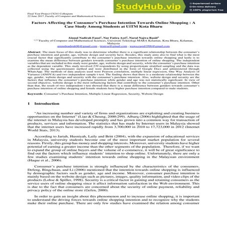 ARTICLE FACTORS AFFECTING CONSUMER S PURCHASE INTENTION TOWARDS ONLINE SHOPPING | PDF