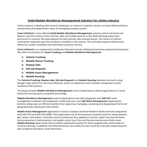 Field Mobile Workforce Management solution for utility industry | DOCX