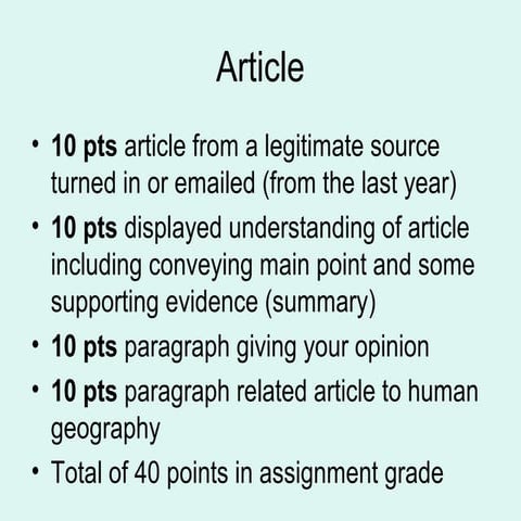 Article Summary assignment with rubric | PPT