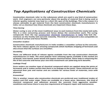 Top Applications of Construction Chemicals | PDF