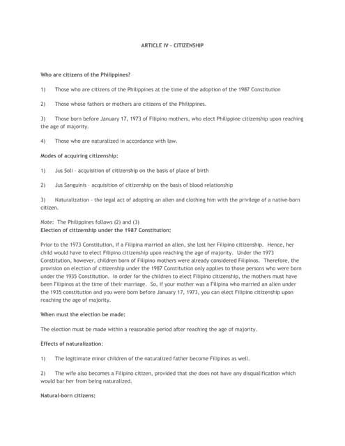 Philippine Constitution 1987 (Article 4) | PPTX