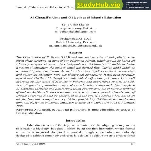 Article Journal Of Education And Educational Developement Al-Ghazali S ...