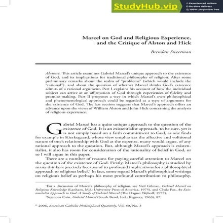 ARTICLE Marcel on God and Religious Experience, and the critique of ...