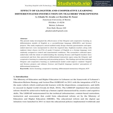 Article On EFFECT OF GLOGSTER AND COOPERATIVE LEARNING | PDF