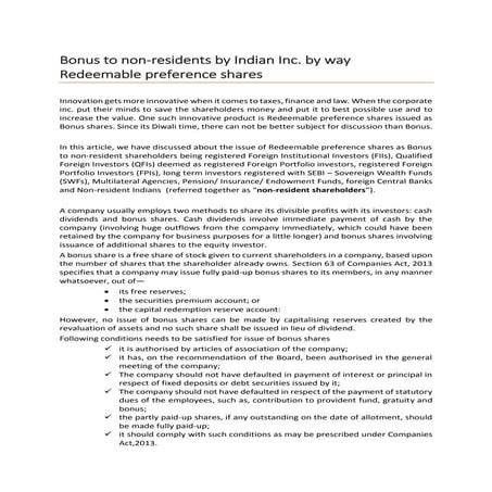 Article on Redeemable Preference Shares as Bonus | PDF