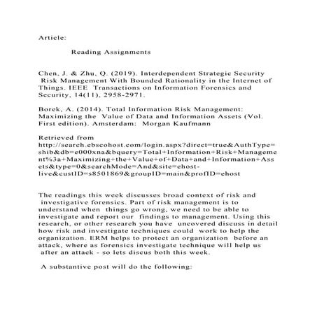 Article Reading Assignments Chen, J. & Zhu,.docx