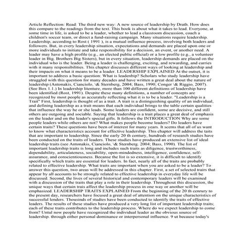 Article Reflection- Read- The third new way- A new source of leadershi ...