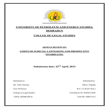 LIMITS OF JUDICIAL LAWMAKING AND PROSPECTIVE OVERRULING | DOCX