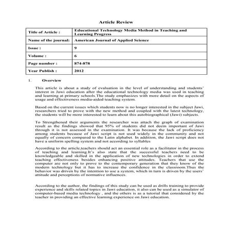 Article review - dr johan 1st assignment | DOCX