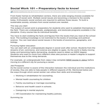 Social Work 101 – Preparatory facts to know! | PDF