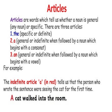 Articles: Definite and Indefinite Determiners in English Grammar | PPTX