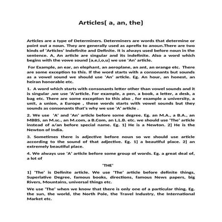 Articles.docx Important part of English Grammar. Their uses and ...