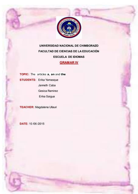 Unit 8: Articles | PPTX