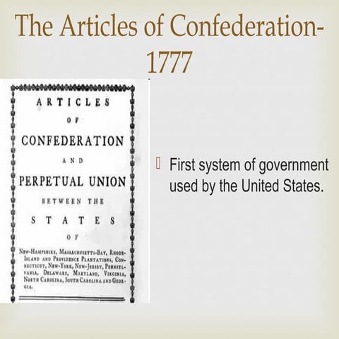 Articles of confederation | PPT | Civic affairs | Politics