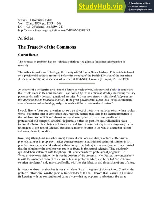 The tragedy of the commons | PDF