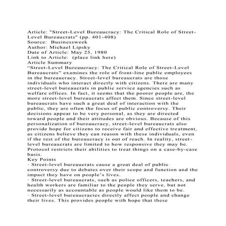 Article Street-Level Bureaucracy The Critical Role of Street-Le.docx