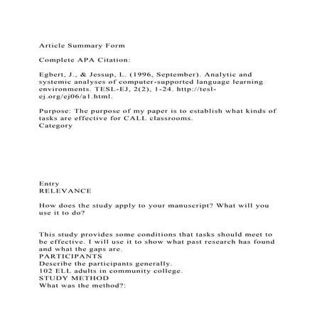 Article Summary FormComplete APA CitationEgbert, J., & Je.docx ...