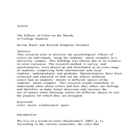 Article The Effects of Color on the Moods of College | DOCX