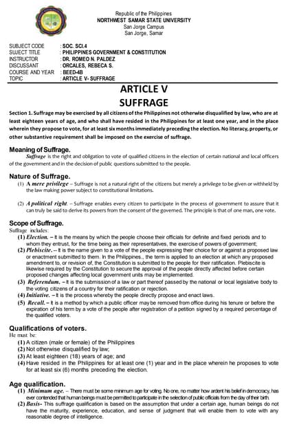 SUFFRAGE: ARTICLE 5 | PPT