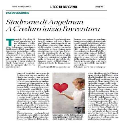 Sindrome di Angelman. Nasce a Credaro l'Associazione Angelman. | PDF