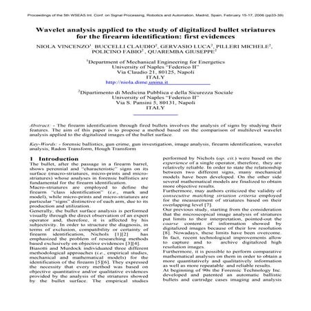 Wavelet analysis applied to the study of digitalized bullet striatures for the firearm ...