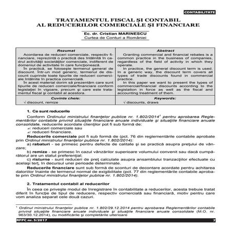 TRATAMENTUL FISCAL ŞI CONTABIL AL REDUCERILOR COMERCIALE ŞI FINANCIARE ...