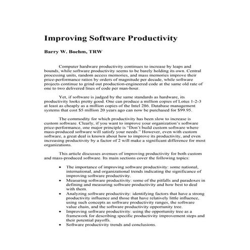 Understanding and improving software productivity | PPTX