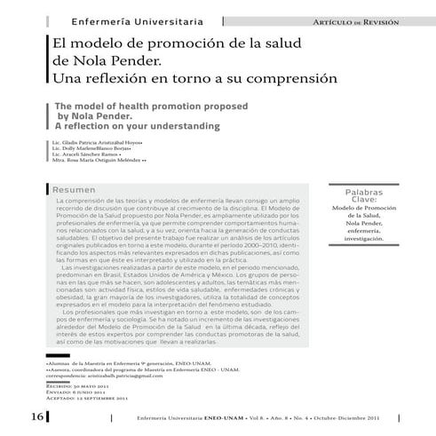 NOLA J. PENDER Modelo de promoción de la salud | PPTX
