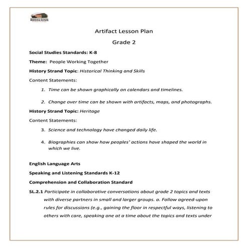 Artifact Lesson Plan Grade 2 | PDF