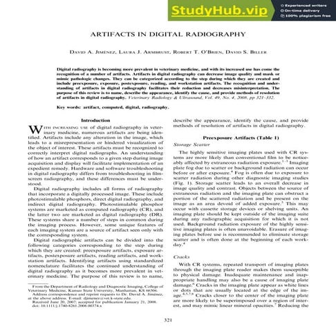 Artifacts In Digital Radiography | PDF