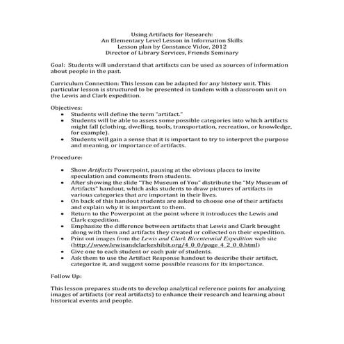 Using Artifacts to Learn About the Past Lesson Plan | PDF