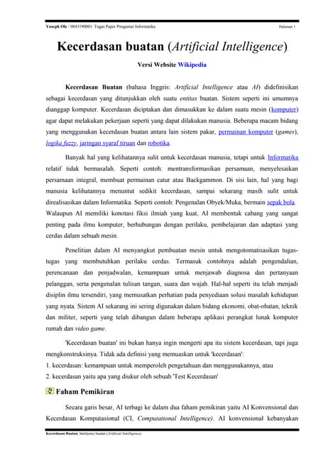 artificial intelligence (Kecerdasan buatan) | PPT