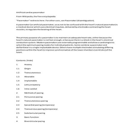Artificial cardiac pacemaker | DOCX