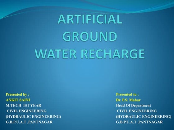 Artificial recharge of groundwater | PPT