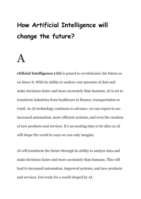 AI: how it is Changing the world today and in the future | PDF ...