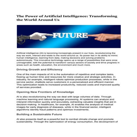 The Power of Artificial Intelligence: Transforming the World Around Us | PDF