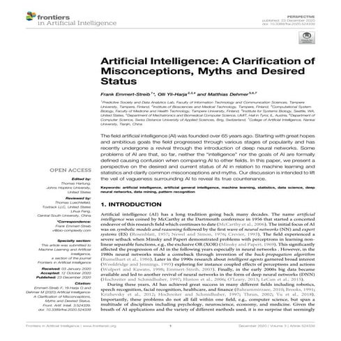 Artificial Intelligence A Clarification of Misconceptions, Myths and ...