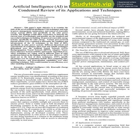 Artificial Intelligence Ai In Renewable Energy Systems A Condensed