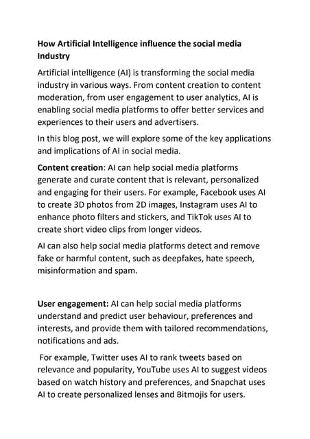 Artificial intelligence in social media. | PPTX | Internet | Computing
