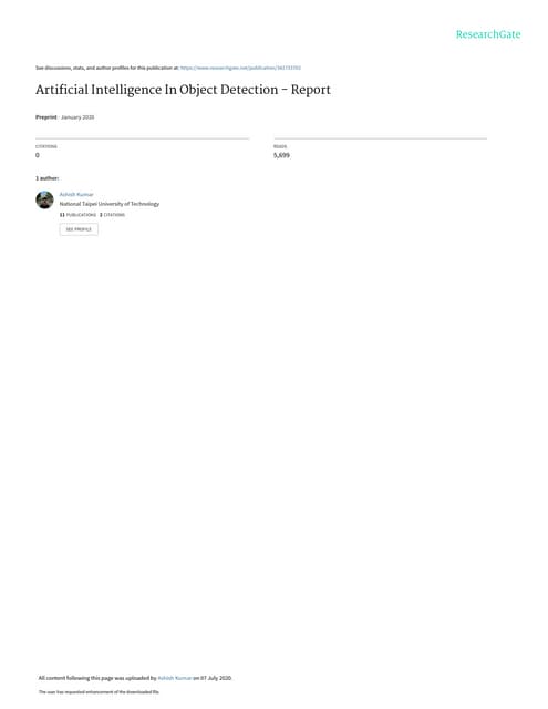 Artificialintelligenceinobjectdetection Reportpdf