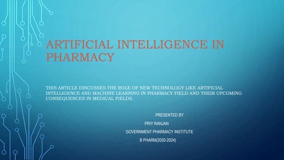Artificial intelligence in Pharmaceutical Industry | PPT