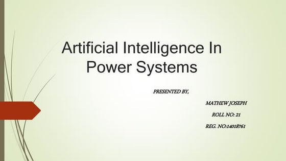 Artificial intelligence in power system | PPTX | Artificial ...