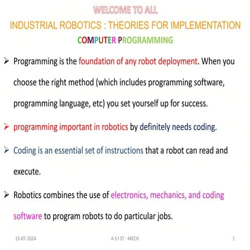 Artificial intelligence in Robotics.pptx | Programming Languages | Computing