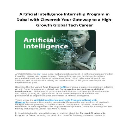 Artificial Intelligence Internship Program in Dubai with Clevered - Your Gateway to a High ...