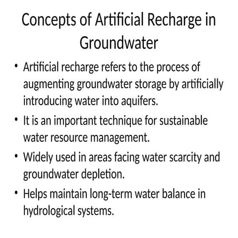 Comprehensive Concepts and Methods of Artificial Groundwater Recharge ...