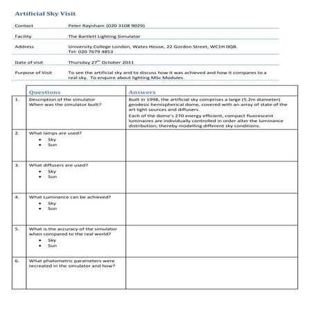 Artificial sky visit ucl | PDF