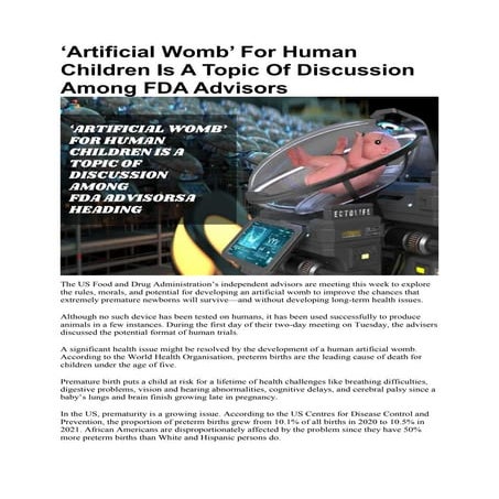 ‘Artificial Womb’ For Human Children Is A Topic Of Discussion Among FDA ...