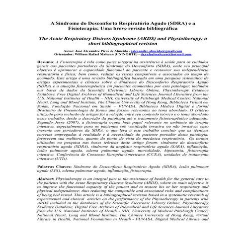 Síndrome do Desconforto Respiratório Agudo (SDRA) e a Fisioterapia ...