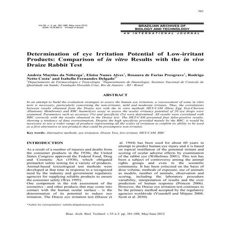 Determination of eye irritation potential of low-irritant products ...